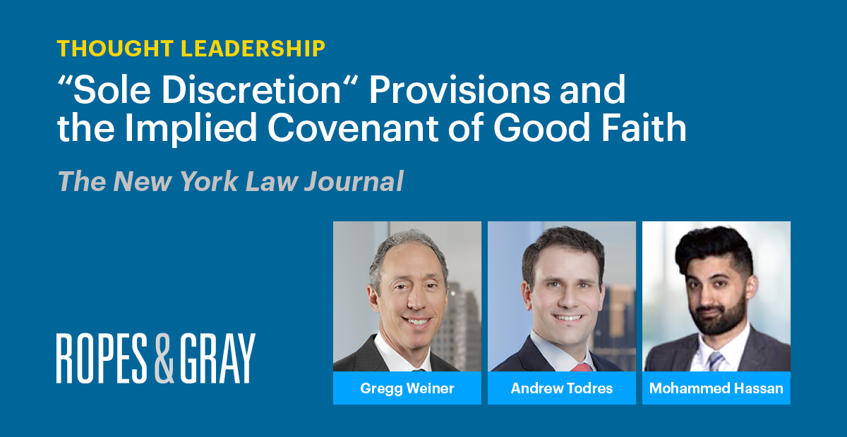 In New York Law Journal, Litigation Team Examines Implied Covenant as ...